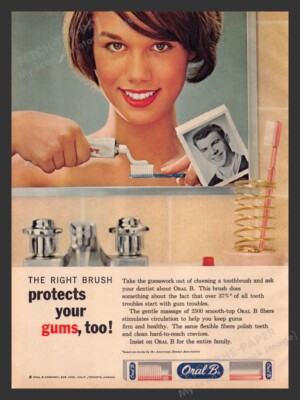 Oral B Toothbrush Teenager Mirror 1960s Print Advertisement Ad 1963 | eBay