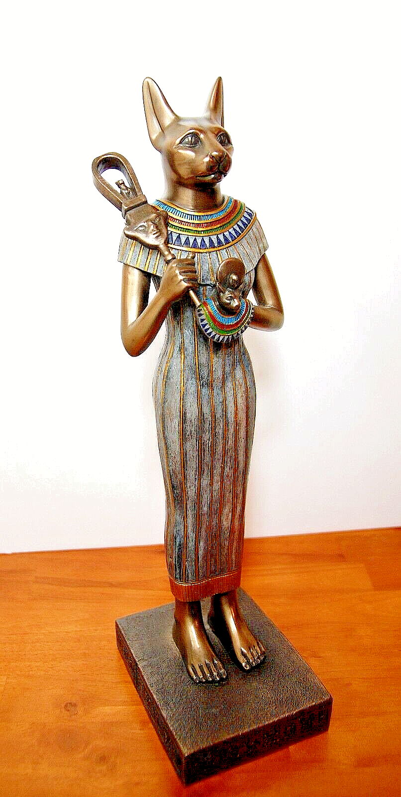 Bastet with Sistrum Large Egyptian Goddess Statue - 15.5 Inches Cold ...