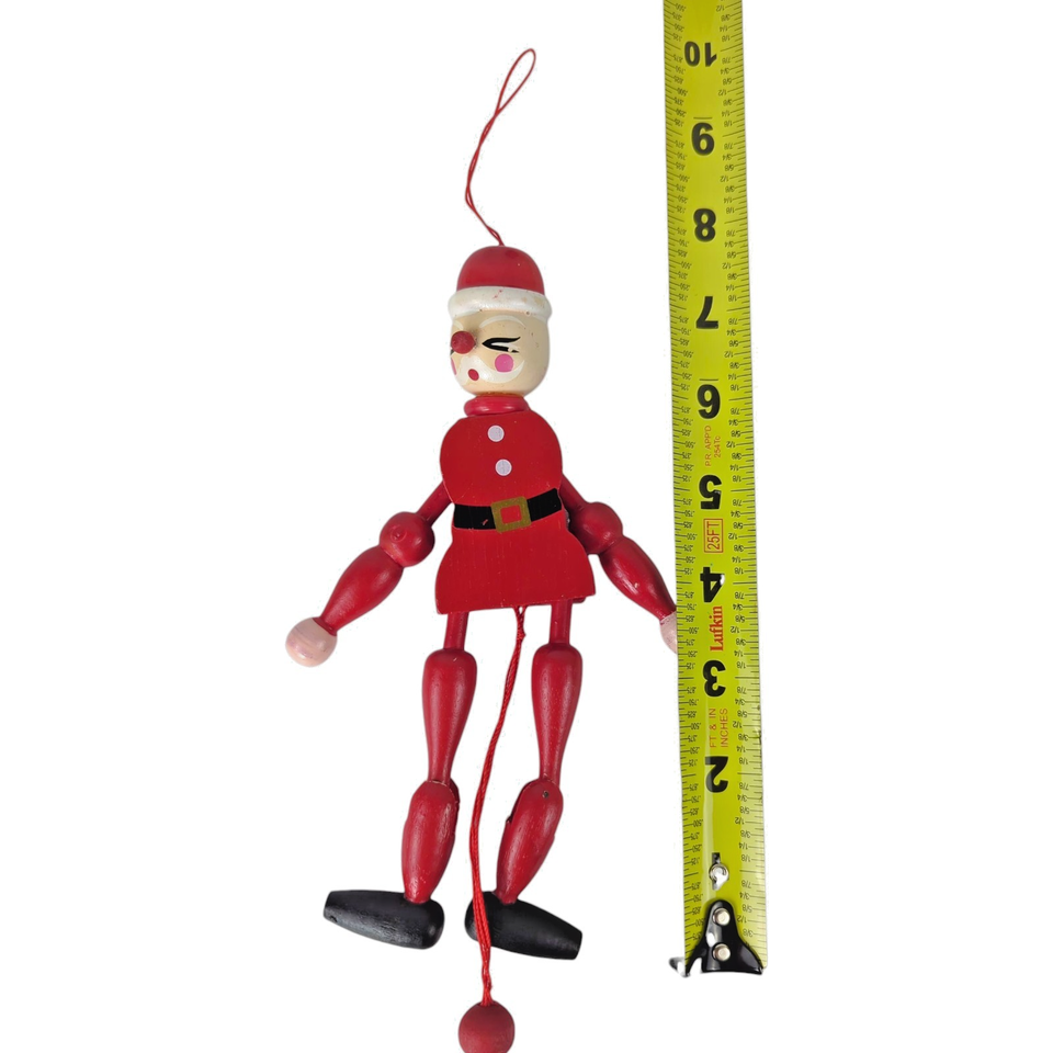 Vtg Pull-String Santa Claus Lg 7" Wooden Christmas Ornament | Arms ...