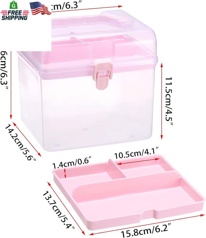 Plastic Craft Storage Box With Tray Lid Handle Stackable Pink | eBay UK