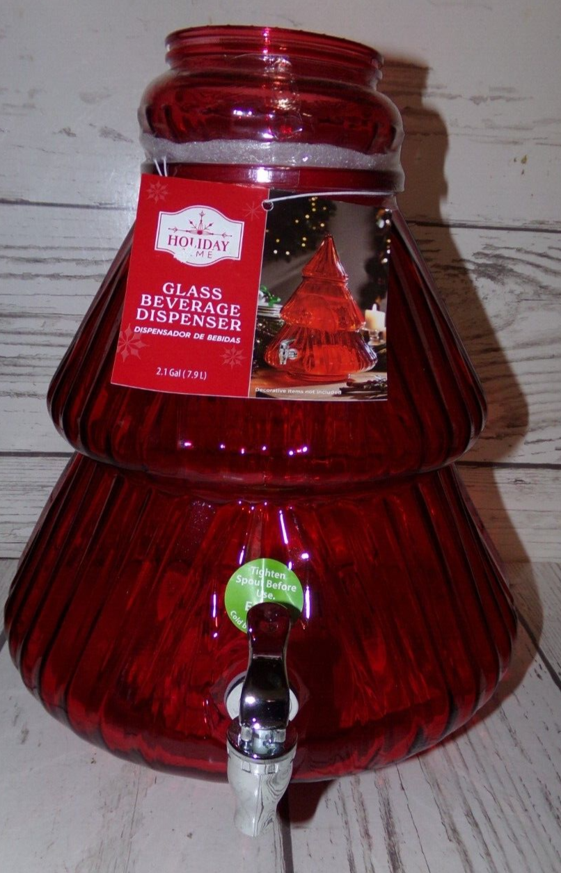New Red Holiday Time 2.1 Gallon Glass Christmas Tree Drink Dispenser | eBay