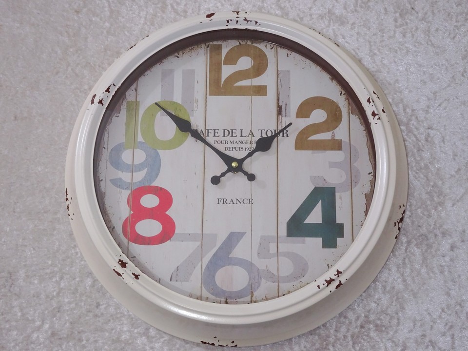 Po6trf - Café de la Tour Retro Design Metal Wall Clock - Vintage Style ...