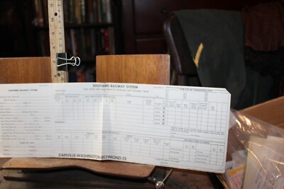 Vintage Southern Railway Form 836-12 Danville Washington Richmond ...