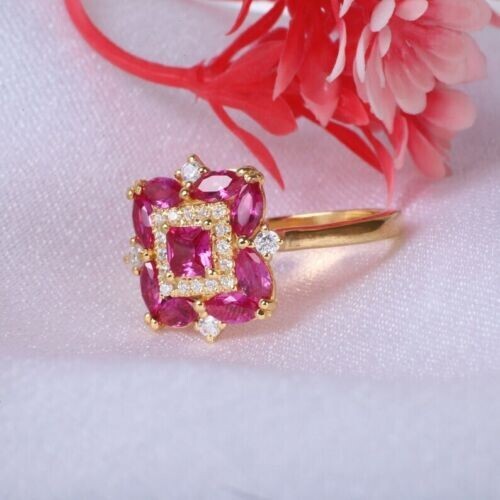 14k Yellow Gold Plated 2Ct Princess Cut Simulated Pink Ruby Classic ...