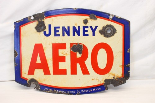 💥 JENNEY AERO Porcelain PUMP PLATE Gas Oil Advertising 9" x 12" BOSTON ...