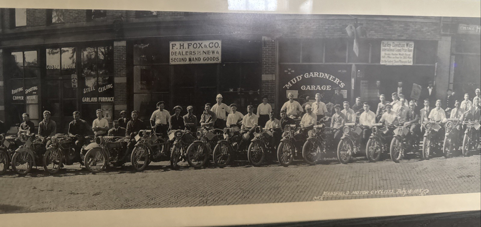 FRAMED 1915 MOTOR CYCLE CLUB PHOTOGRAPH 33”LONG 11” WIDE MANSFIELD ...