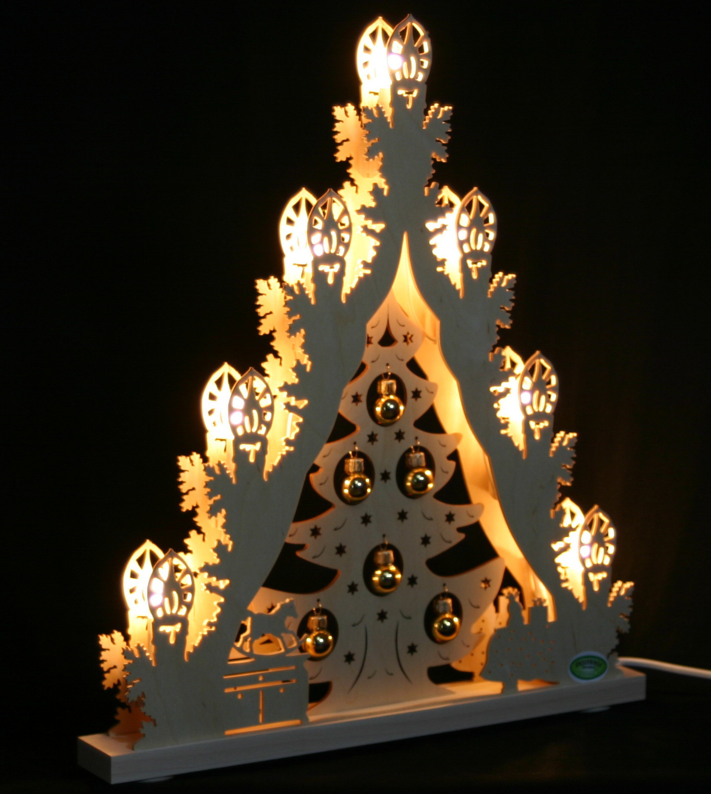 LED 3D-Schwibbogen Spitze Tanne Tannenbaum mit Gold Kugeln 44cm ...