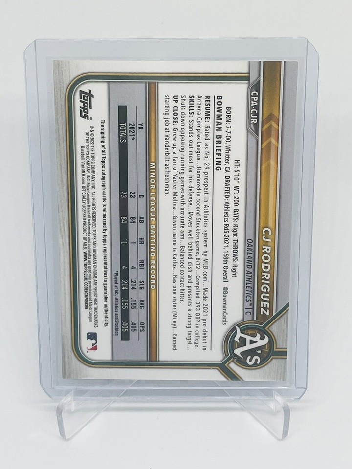 CJ Rodriguez Bowman Chrome 1st Autograph 2022 Bowman Chrome CPA-CJR | eBay