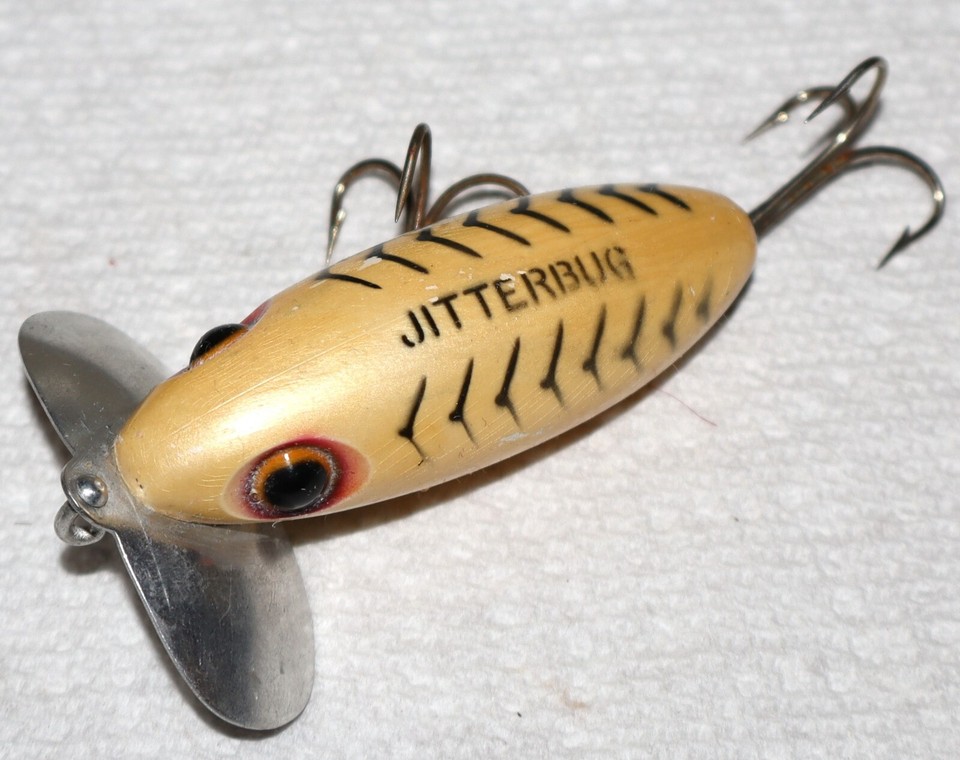 VINTAGE ARBOGAST JITTERBUG 5/8oz.-RARE PEARL HERRINGBONE-DUDLEY MURPHY ...