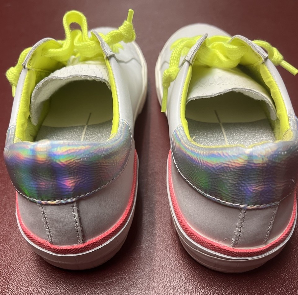 Dolce Vita Women's Zina White Leather Sneakers Neon Yellow Laces, Pink ...