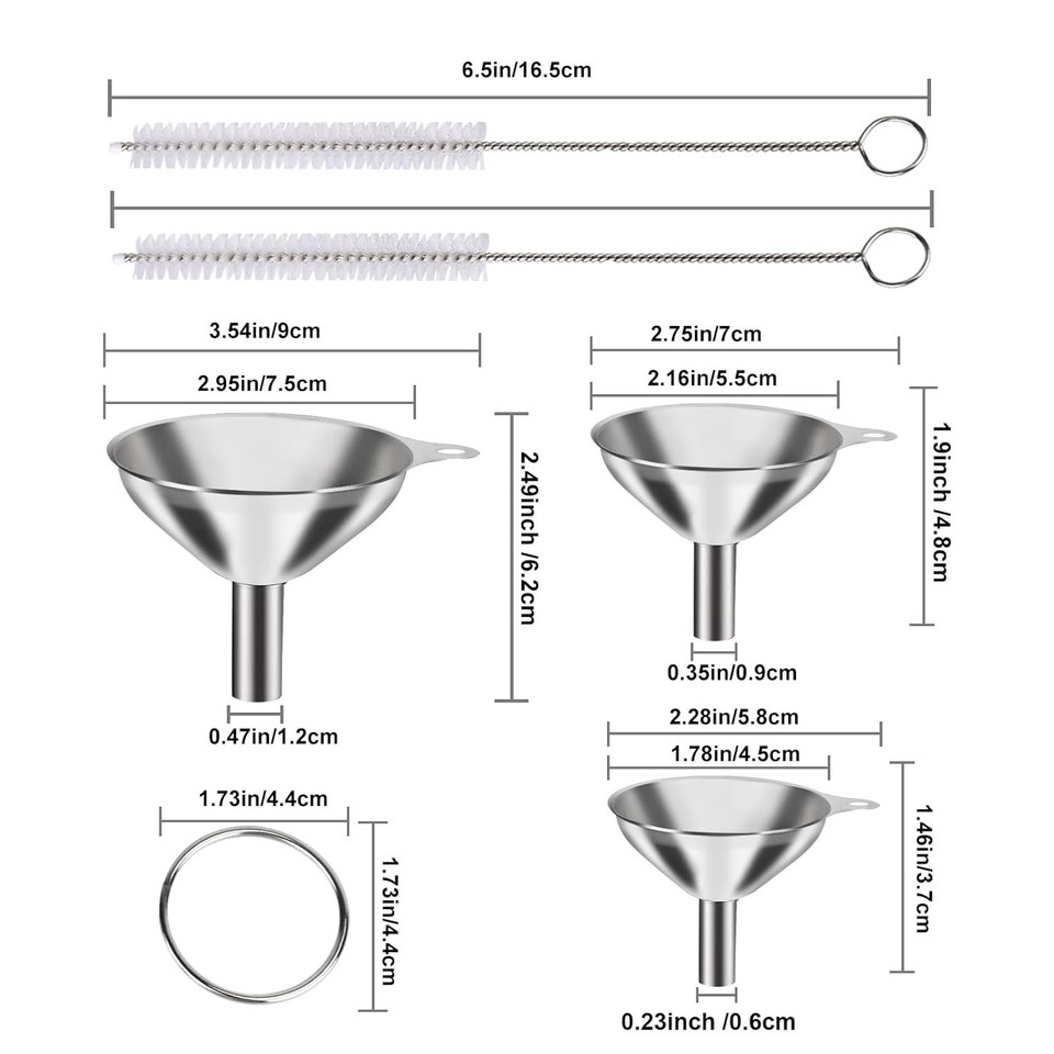 6 Pcs Stainless Steel Mini Funnels for Kitchen Use Large Tiny Small ...