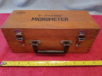 M MICROMETER 3 PIECE SET IN WOODEN BOX 0-3" .0001" | eBay