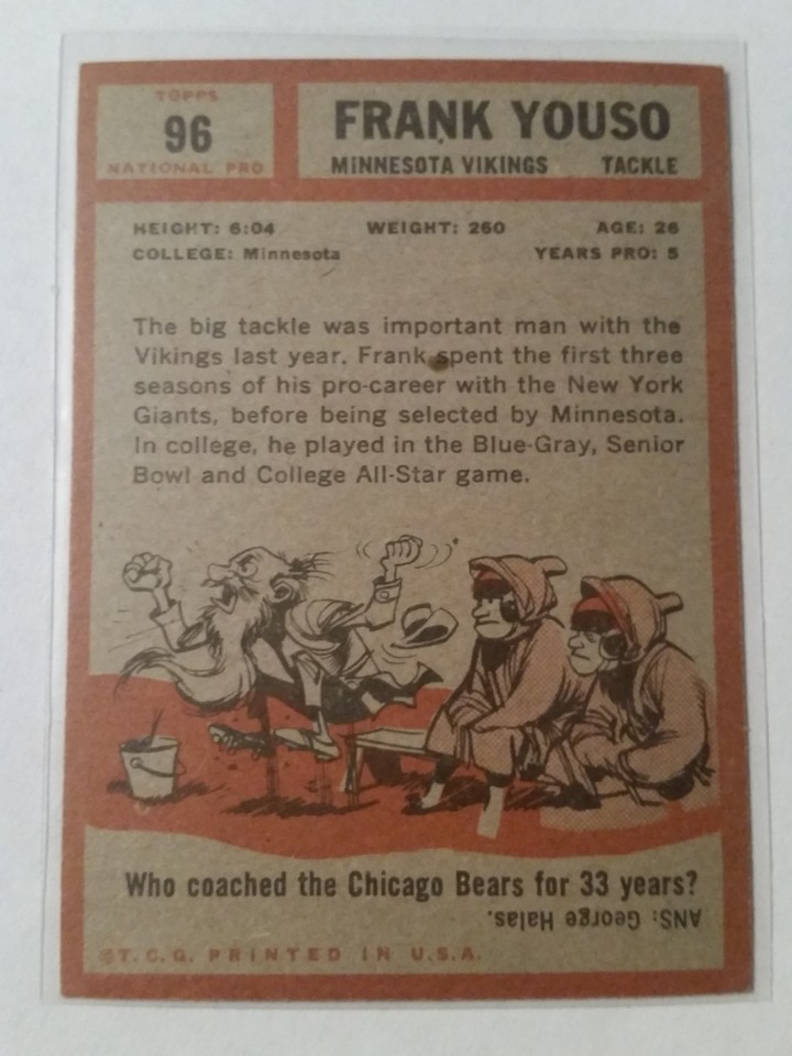 1962 Topps #96 Frank Youso SP : Minnesota Vikings | eBay