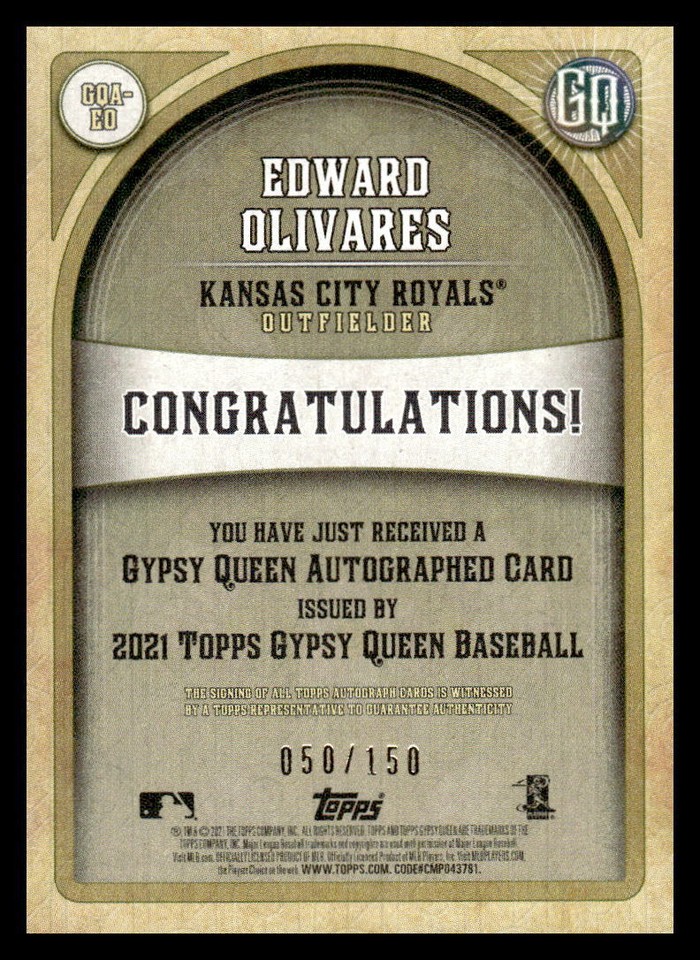 2021 Topps Gypsy Queen Edward Olivares Rookie Purple Auto #'d 050/150 ...