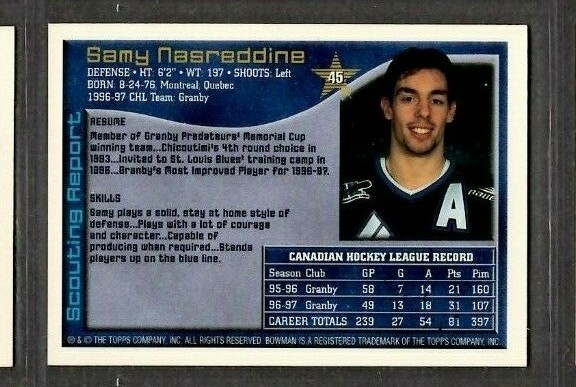 1997 Bowman Granby Predateurs #45 Samy Nasreddine Signed Autograph ...