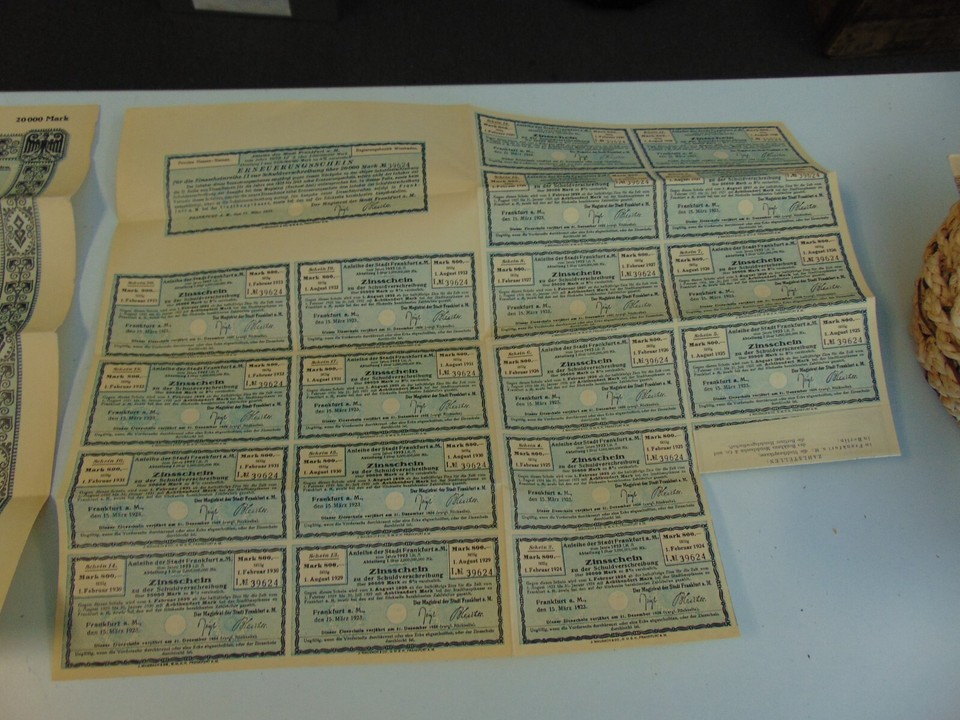 19 German Government 20,00 MARK / DEUTSCH MARK Treasury Bonds 1923 #4 ...