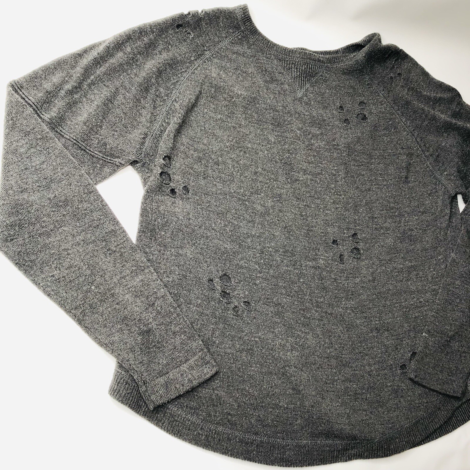 Womens Dark Grey Crewneck Pullover Sweater Distressed Holes Grunge Cozy ...