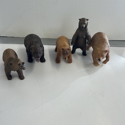 Lot Of 5 Small Bear Figures Brown Grizzly Black Toy Wildlife Statue | eBay