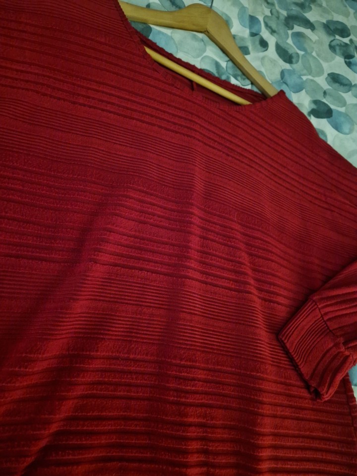 Red Jumper Size XL / 16 Christmas Xmas Sweater Top Velvet Effect Bright ...