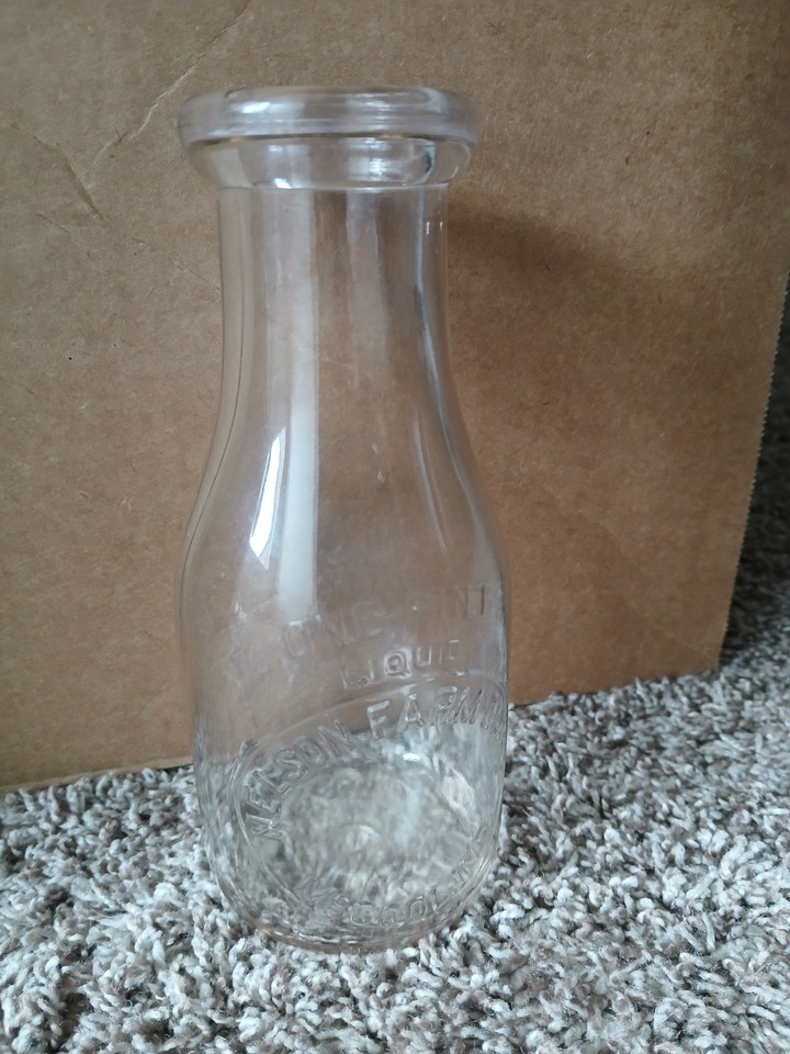 RARE 1942 Nelson Farm Dairy One Pint Clear Glass Milk Bottle McCool ...