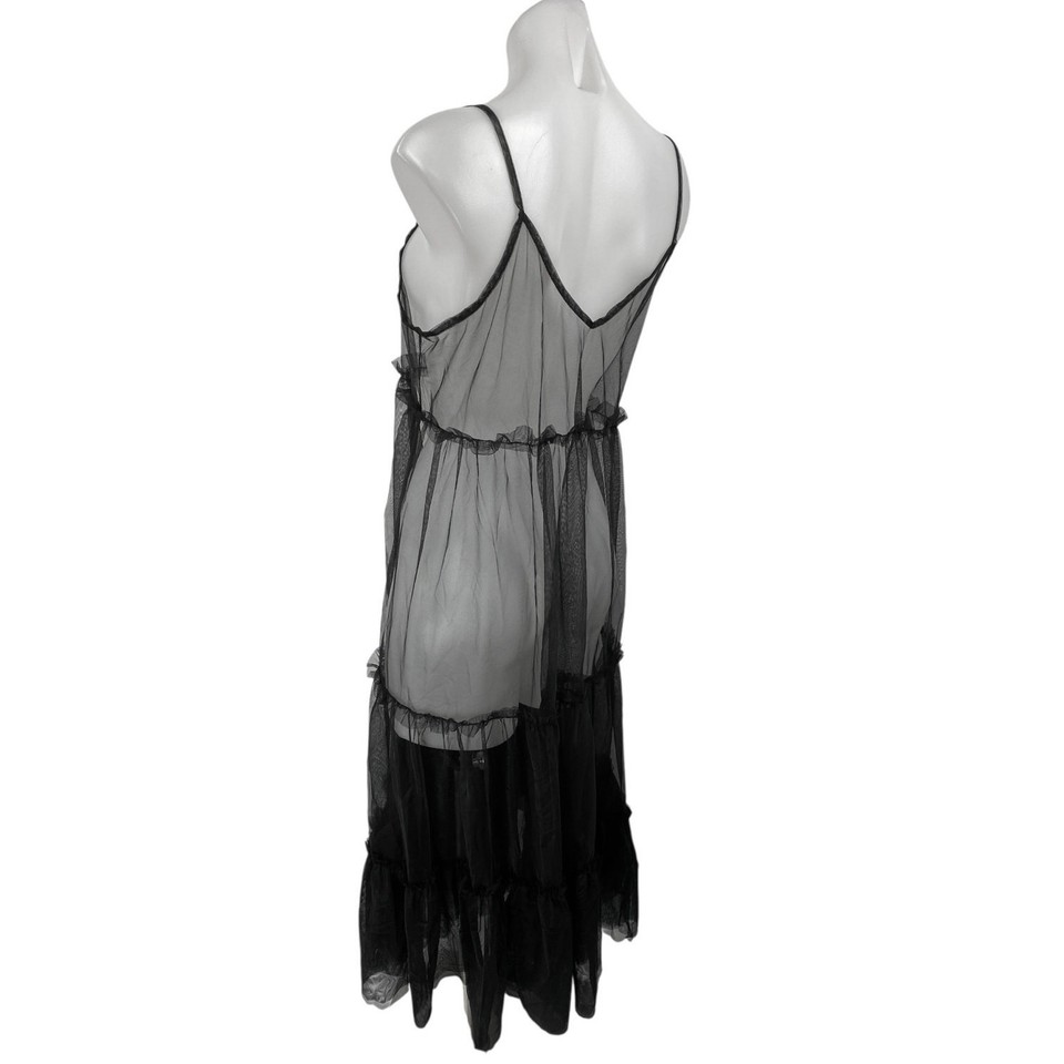 Friful Women's Black Mesh Sheer Sleeveless Ruffle Cami Tank Maxi Dress ...