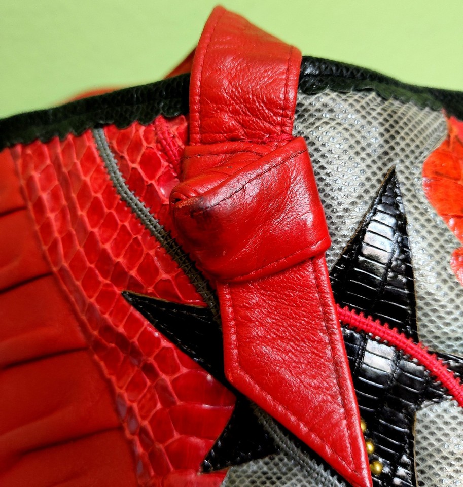 Carlo Fiori Vintage Patchwork Shoulder Bag Red Black Gray Snakeskin Leather | eBay