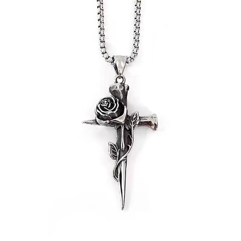 Men Women Silver Rose Cross Pendant Catholic Christian Necklace Box ...