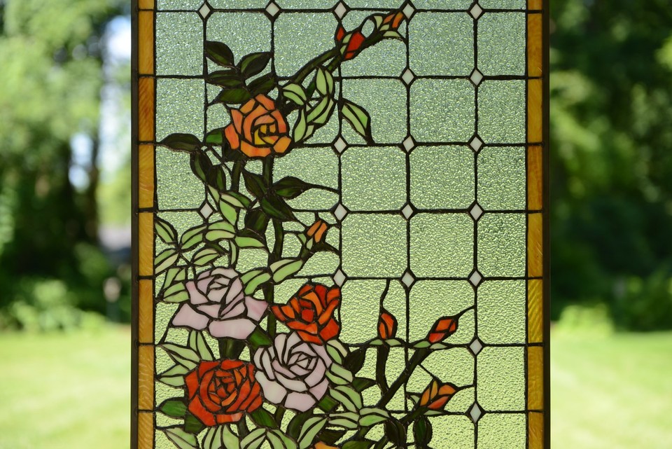 Tiffany Style stained glass window panel Rose Flowers , 20" x 34" | eBay