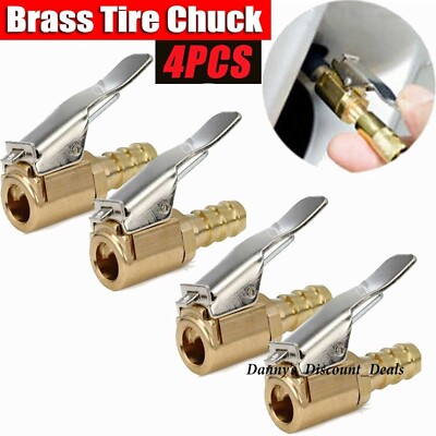 4Pcs Tire Inflatable Straight Brass Open Flow Air Chuck Lock-On Clip 1/ ...