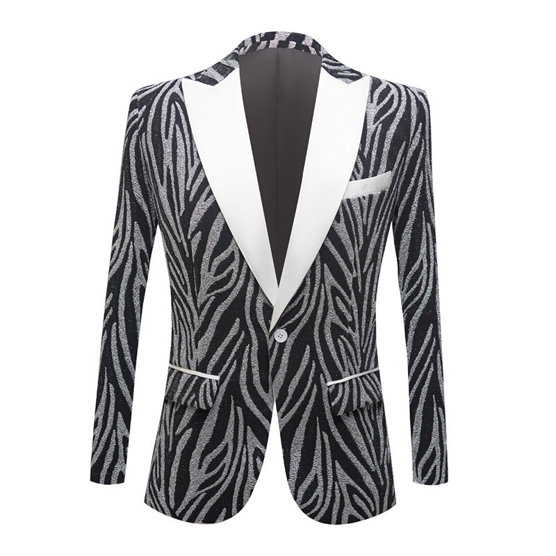 Men Zebra Stripe Lurex Jacket Suit Blazer Fancy Dress Showman Costume ...