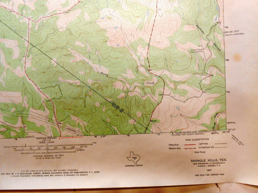 Map USGS Topographic Shingle Hills Travis County Hamilton Creek Lake ...