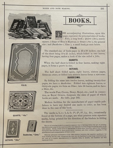 Antique 1877 Print Book Sizes Decorative Covers Illustrated Book Making ...