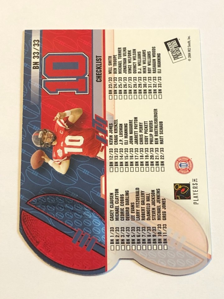 Eli Manning 2004 Press Pass Big Numbers CL Insert Rookie Card #BN33 ...