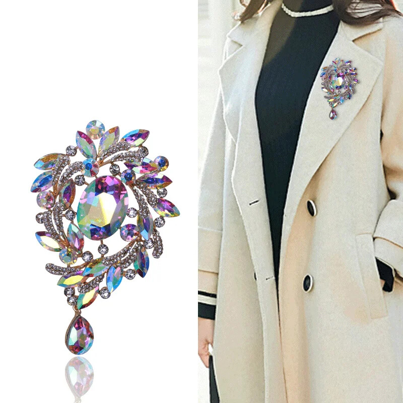 Fashion Shiny Glass Rhinestone Corsage Exaggerated Coat Accessories Pin ...