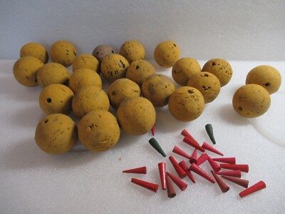24 Pc Old Original Round Ball Cork Sliding Peg Fishing Floats Bobbers ...