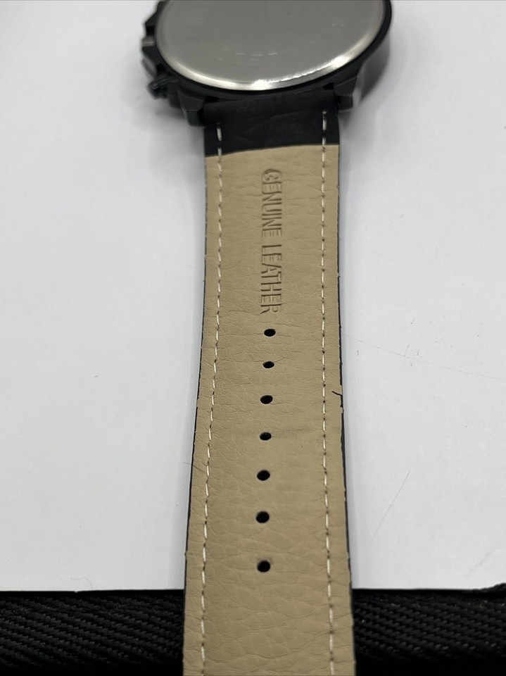 SY SOXY Men's Quartz Watch Black 45mm Case Genuine Leather Band- New ...