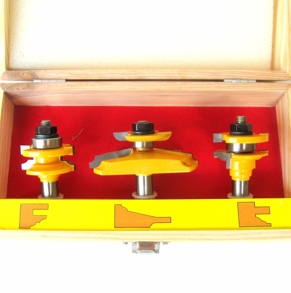 3pc 12° w/ Back Cutter Raised Panel & Bead Rail & Stile Router Bit Set ...