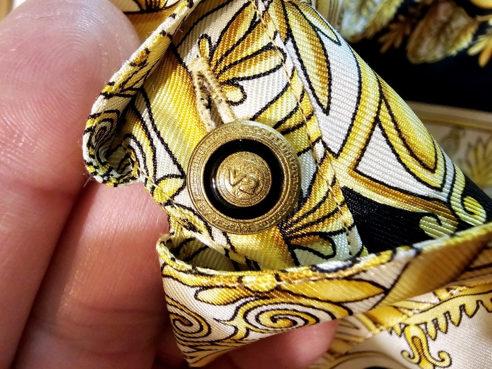 Gianni Versace Black W/White & Gold 100% Silk Shirt Very Rare Handmade ...