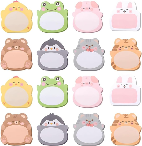 16Pcs Sticky Notes Cartoon Animal, Cute Self-Stick Note Pad Set, Mini ...