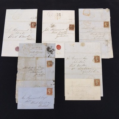 7 - 1852/3 Letters/Envelope + Postmarked Penny Red Stamps Sent To/From ...