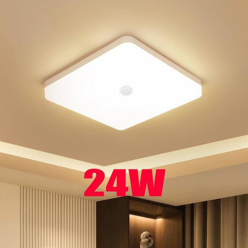 24W LED Ceiling Light Square PIR Motion Sensors Panel Bathroom Kitchen ...