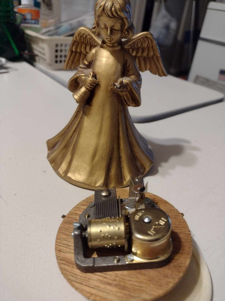 Vintage Gold Color Christmas Angel Music Box Silent Night Chadwick ...
