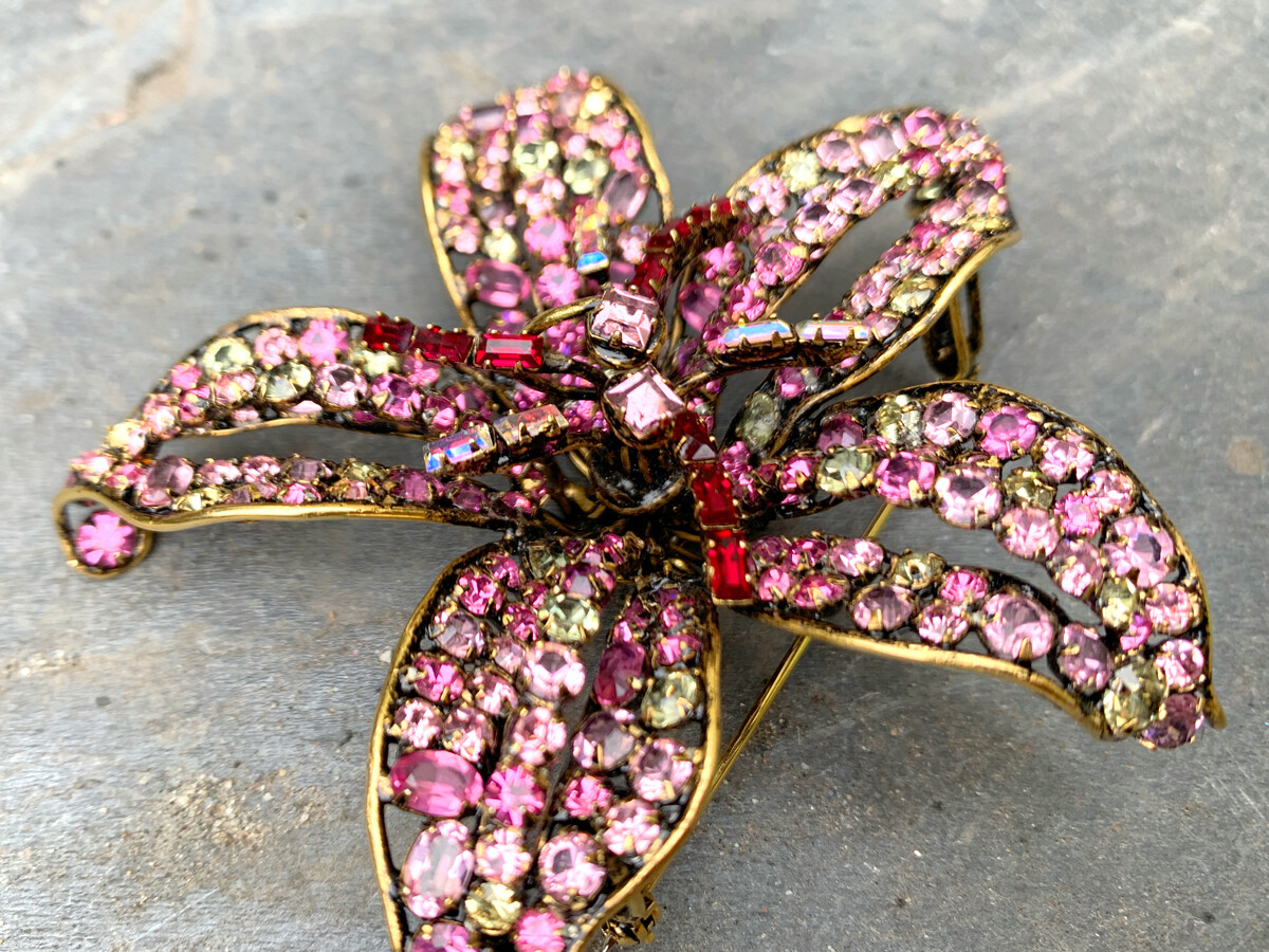 Rare Couture Signed Large Iradj Moini Multi-colored Orchid Pin / Brooch ...