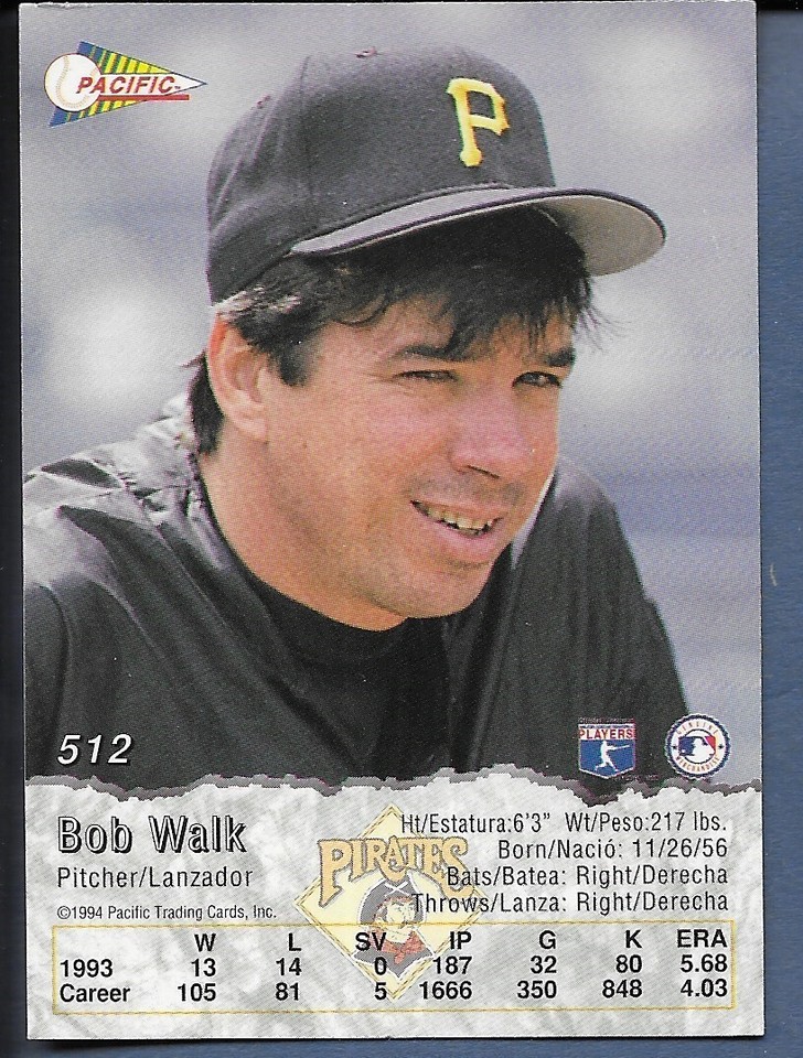 1994 Pacific Pittsburgh Pirates Baseball Card #512 Bob Walk VG | eBay
