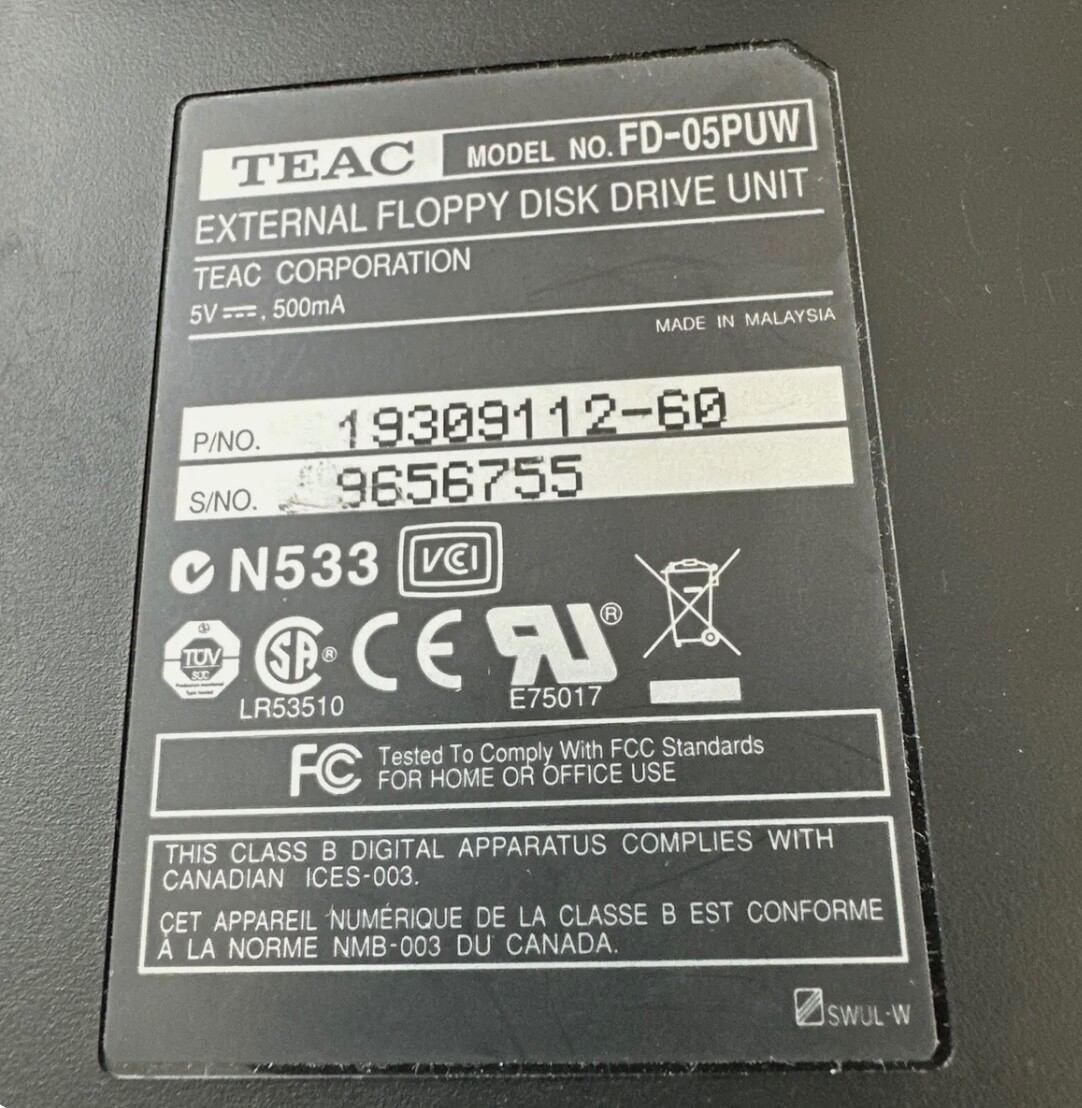 TEAC Floppy Disk Drive USB Unit Model No. FD-05PUW | eBay