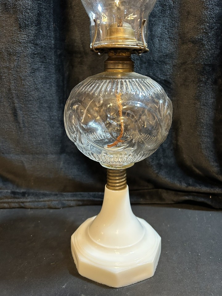 Oil Lamp Antique EAPG Civil War Era Oil Lamp Milk Glass Pedestal Base ...