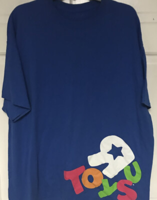 VTG Toys R Us Employee T Shirt Uniform Blue Rainbow Letters Toy Store ...
