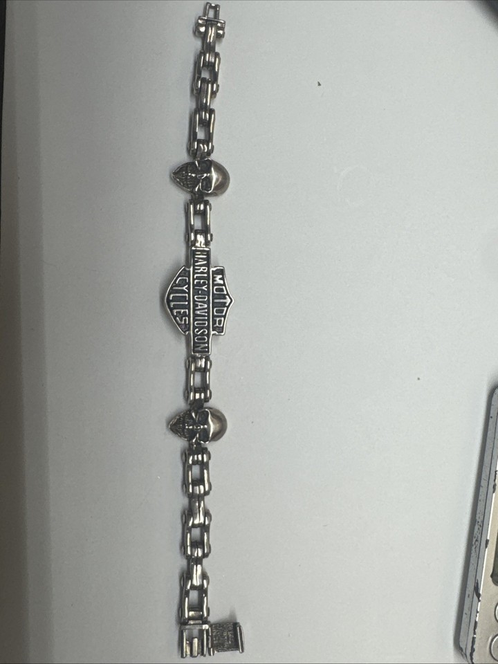 Vintage Harley Davidson Heavy Sterling Silver Bike Chain Skull Men's ...