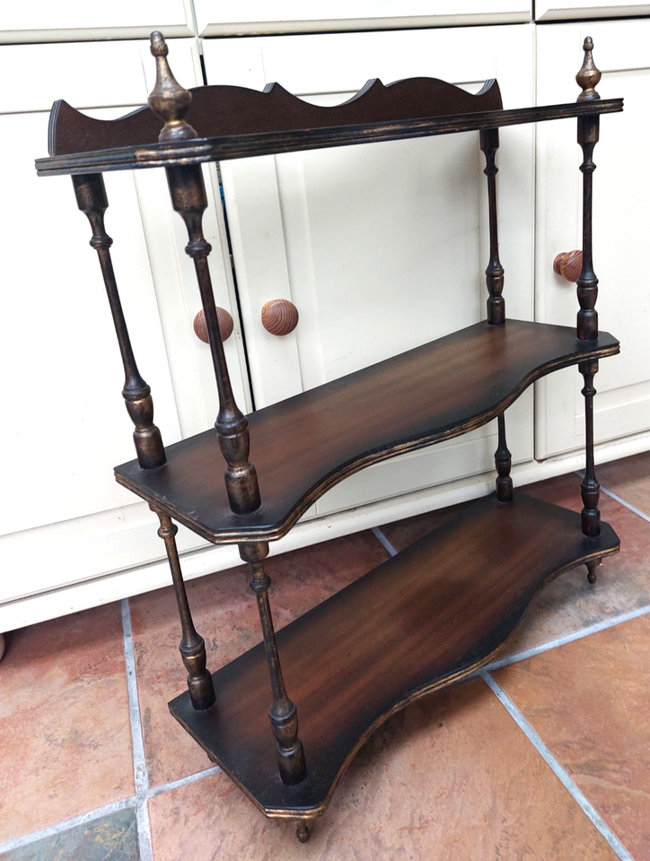 Antique Victorian spindle wall shelves, 3 tier display shelf, ebonised ...