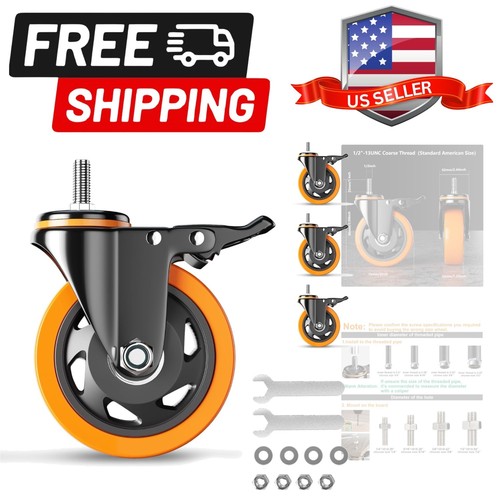 3 Inch Caster Wheels 2200Lbs, Threaded Stem Casters Set of 4 Heavy Duty ...